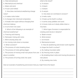 Weathering and Erosion Reading Passage and Questions Worksheet - Etsy
