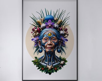 Ancient Futurist Cyborg Grandma, PRINTABLE Wall Art Print Digital ...