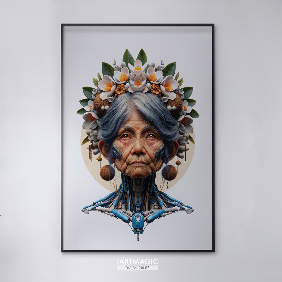 Ancient Futurist Cyborg Grandma, PRINTABLE Wall Art Print | Digital ...