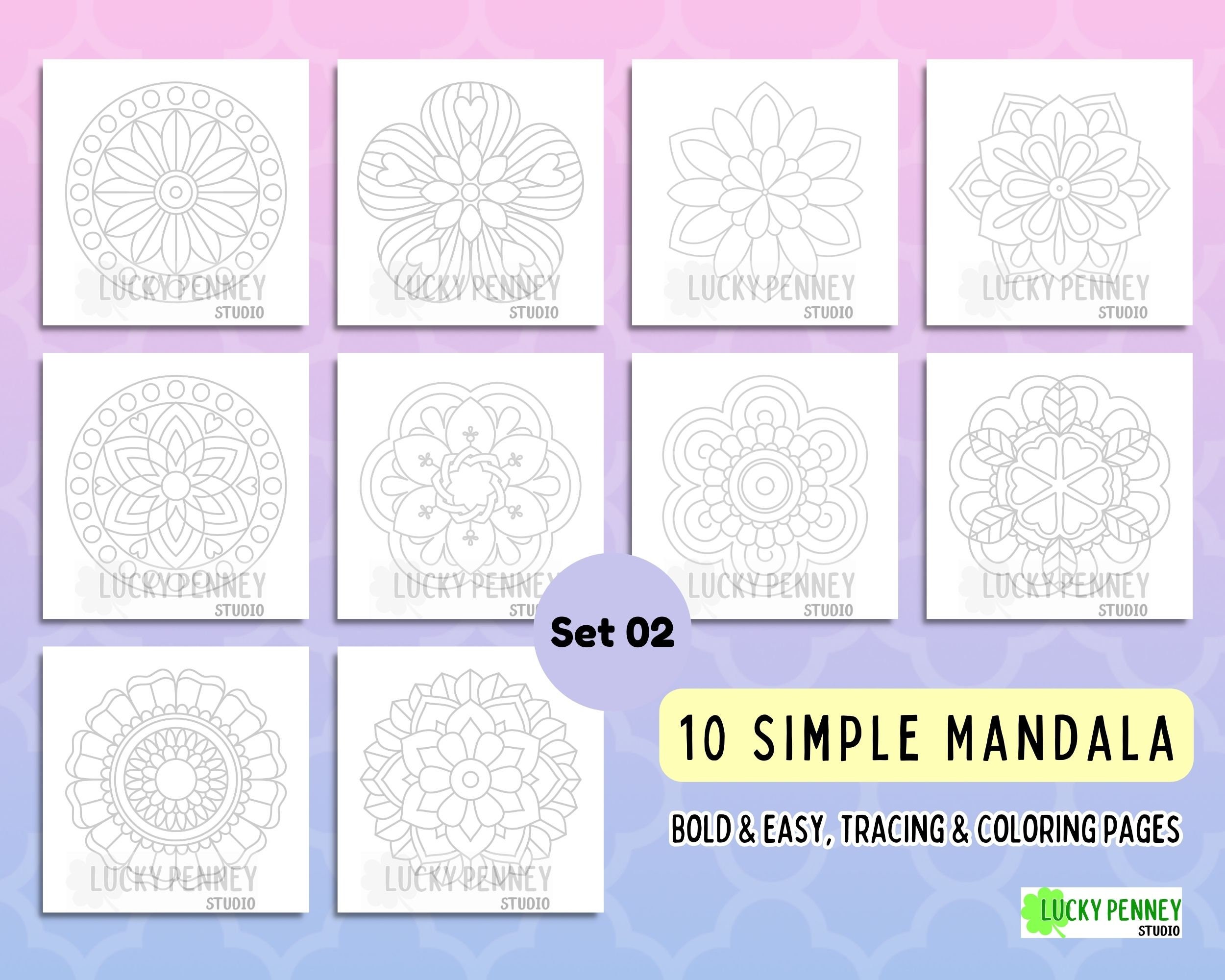 Simple Mandala Tracing and Coloring Pages Set 02 | Relaxing Designs for ...