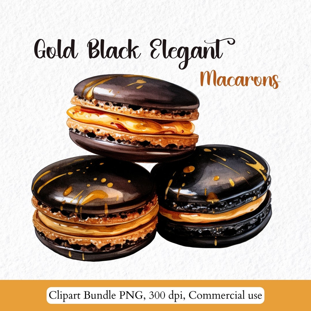 Gold Black Elegant Macarons Clipart Bundle, New Year Clipart for ...