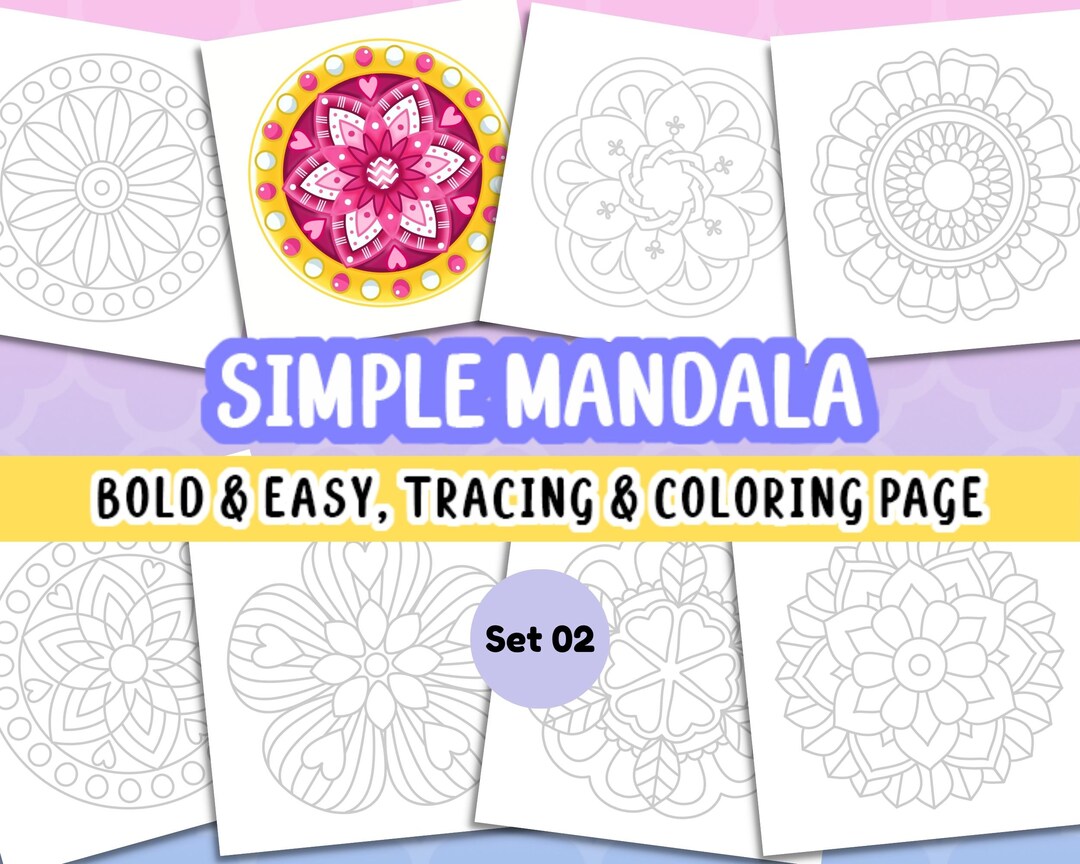 Simple Mandala Tracing and Coloring Pages Set 02 Relaxing Designs for ...