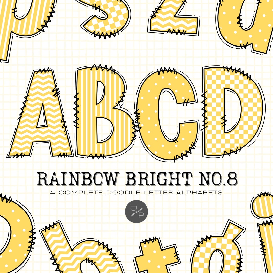 Rainbow Bright 8 Alphabet Letters PNG Bundle, Hand Drawn Doodle ...
