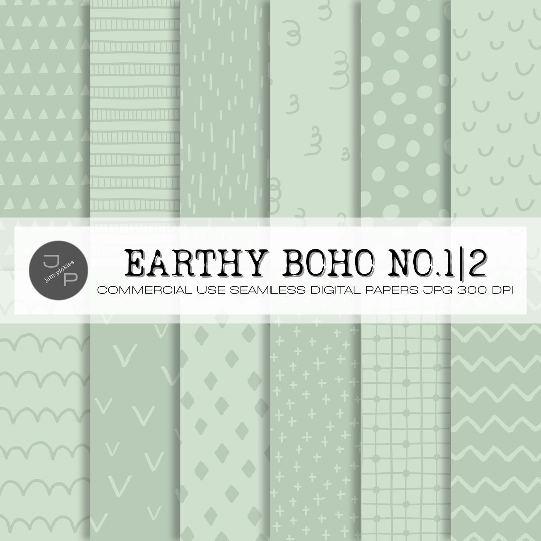 Earthy Boho 1|2. Seamless Digital Paper Pack. Doodle Pattern. Scrapbook ...