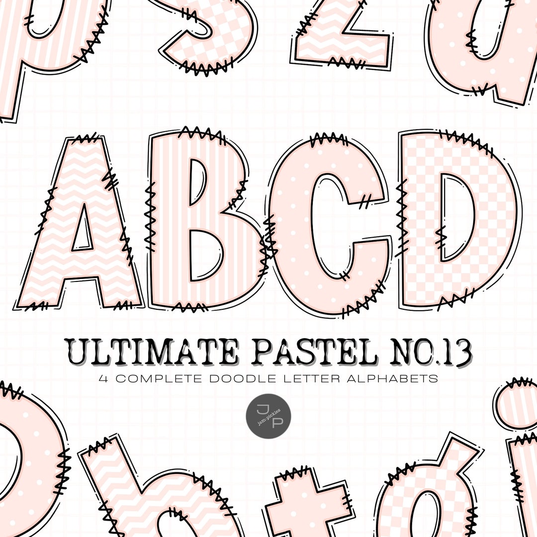 Ultimate Pastel 13 Alphabet Letters PNG Bundle, Hand Drawn Doodle ...