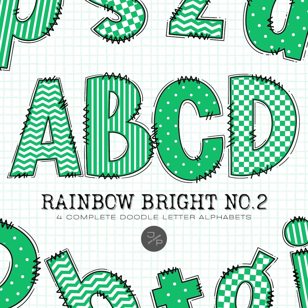 Rainbow Bright 2 Alphabet Letters PNG Bundle, Hand Drawn Doodle ...