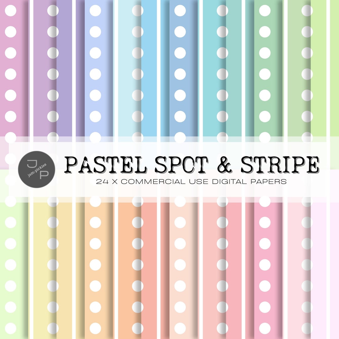 Spot and Stripe Digital Paper Pattern, Seamless, 24 Pastel Paper Pack ...