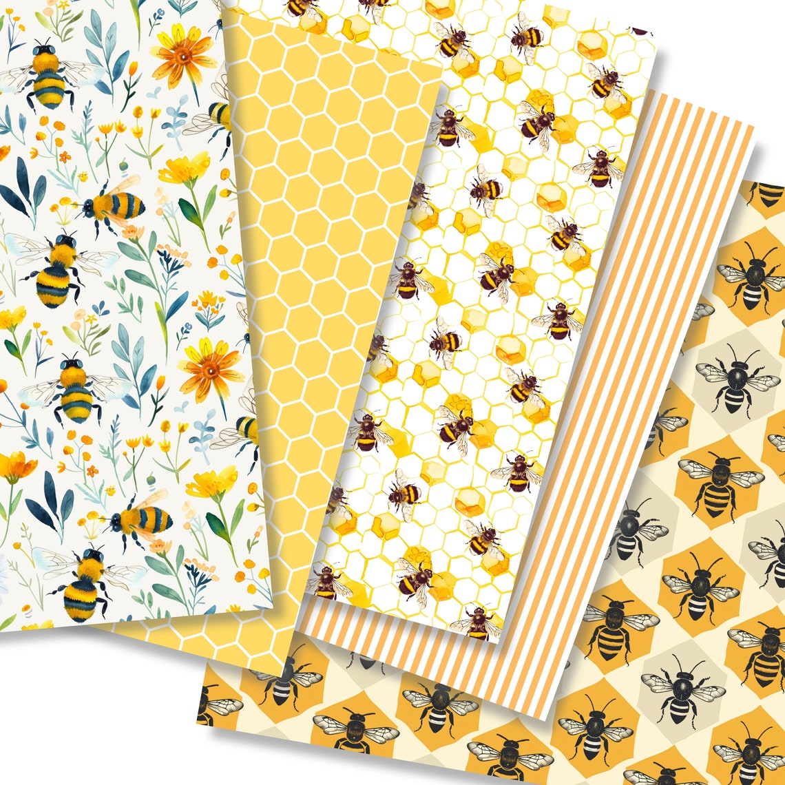 Honeybee Digital Paper Pack, Seamless Patterns, Instant Download ...