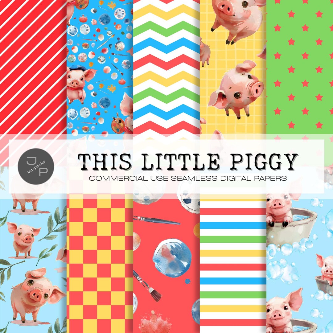 Little Piggy Digital Paper Pack, Baby Piglet Scrapbook Pages, Playful ...