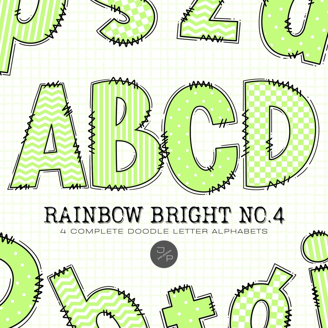 Rainbow Bright 4 Alphabet Letters PNG Bundle, Hand Drawn Doodle ...