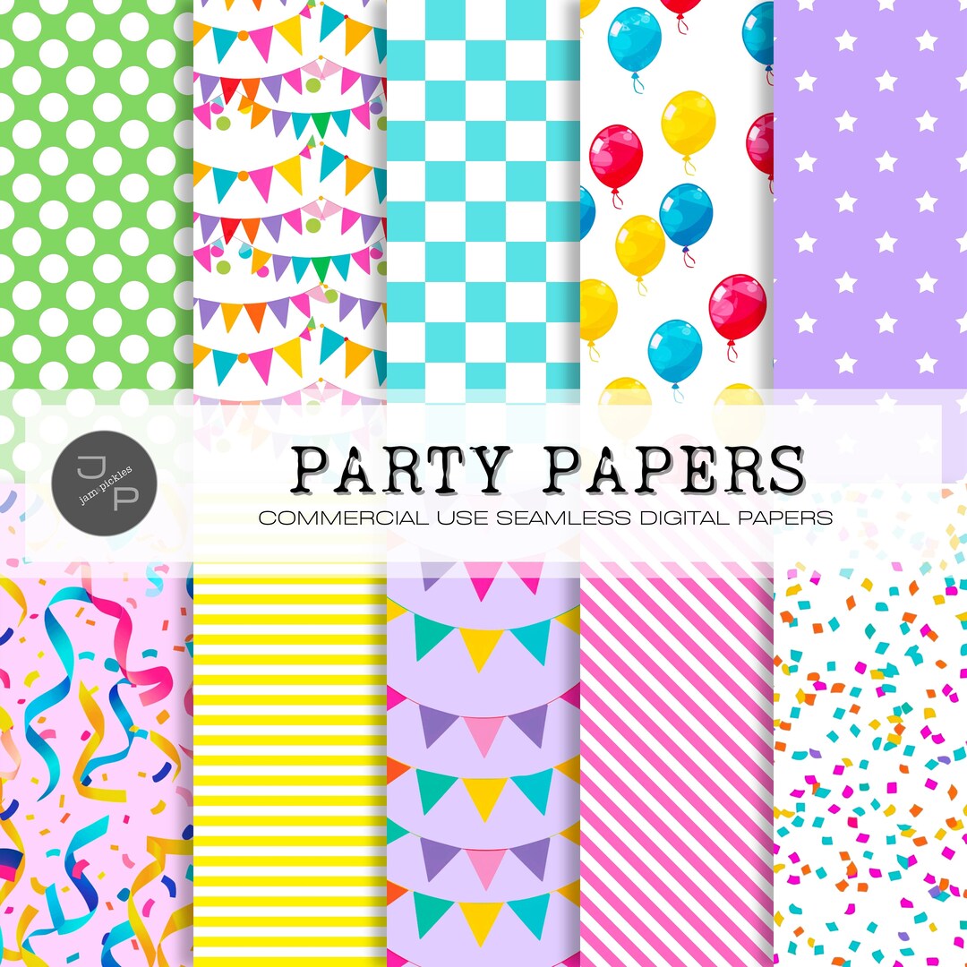 Party Pattern Digital Paper Pack, Seamless Design, Bright Colors ...