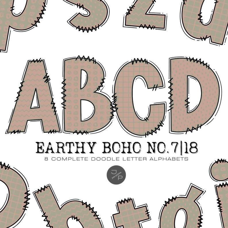 Earthy Boho 7|18 Alphabet Letters PNG Bundle, Hand Drawn Doodle Letters ...