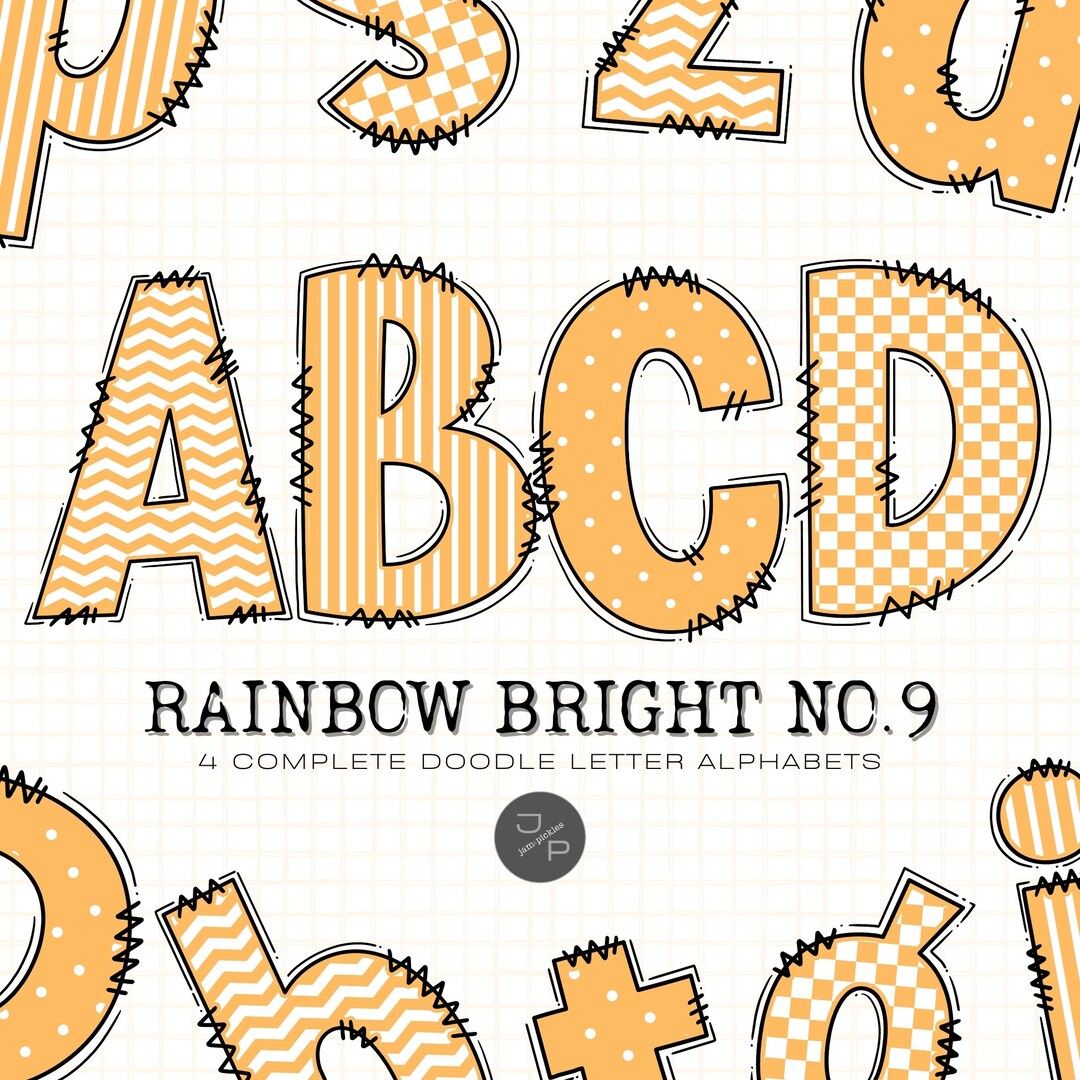 Rainbow Bright 9 Alphabet Letters PNG Bundle, Hand Drawn Doodle ...