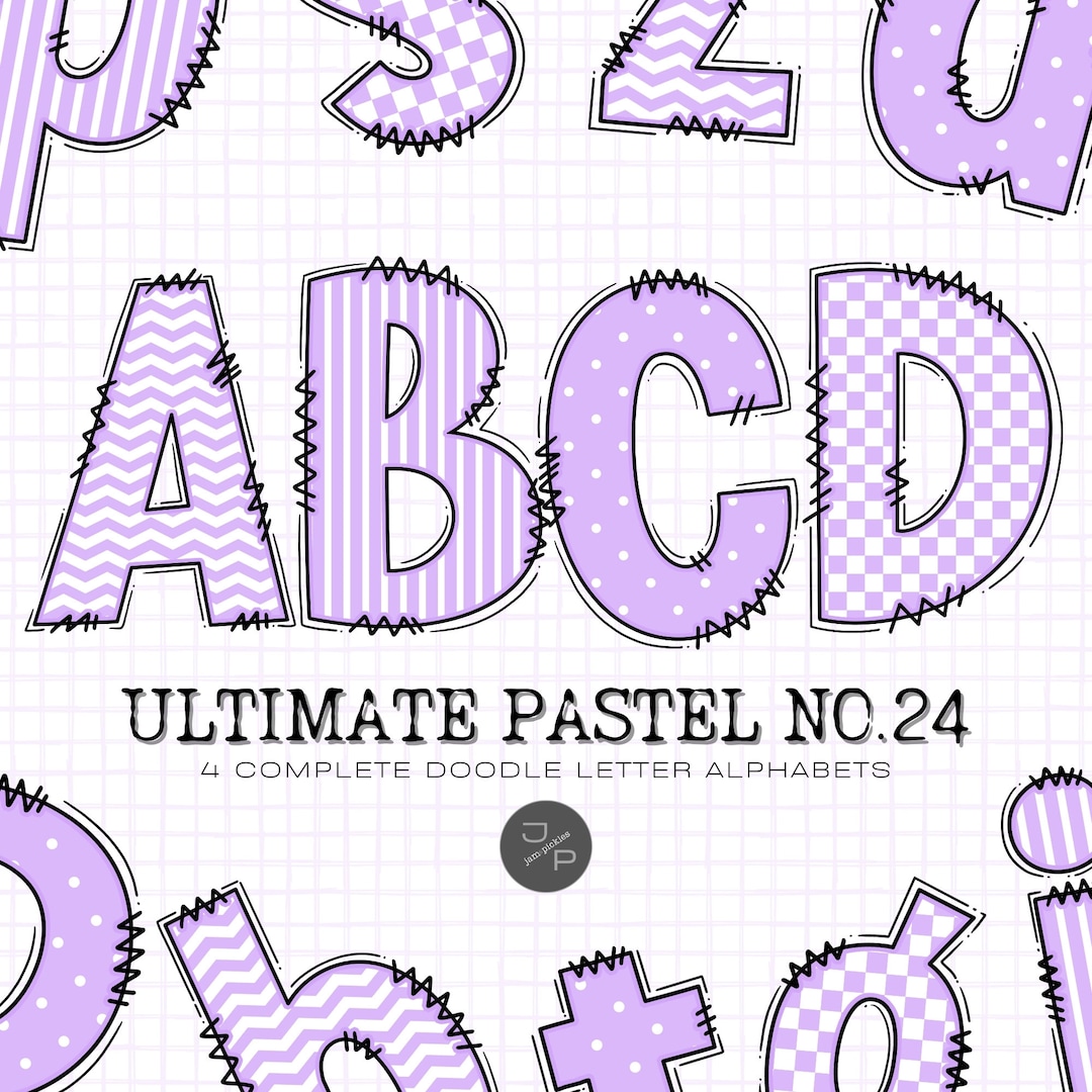 Ultimate Pastel 24 Alphabet Letters PNG Bundle, Hand Drawn Doodle ...
