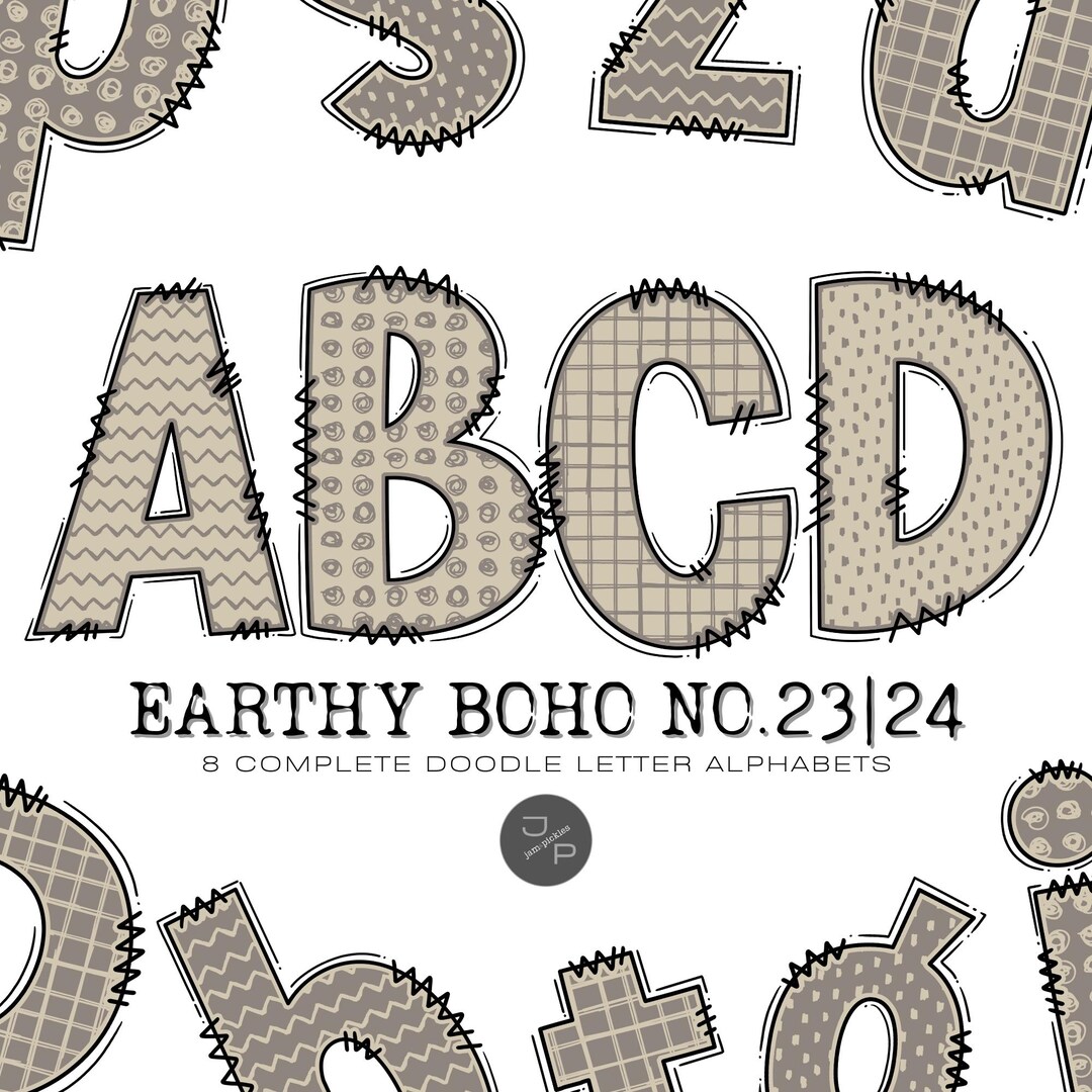 Earthy Boho 23|24 Alphabet Letters PNG Bundle, Hand Drawn Doodle ...