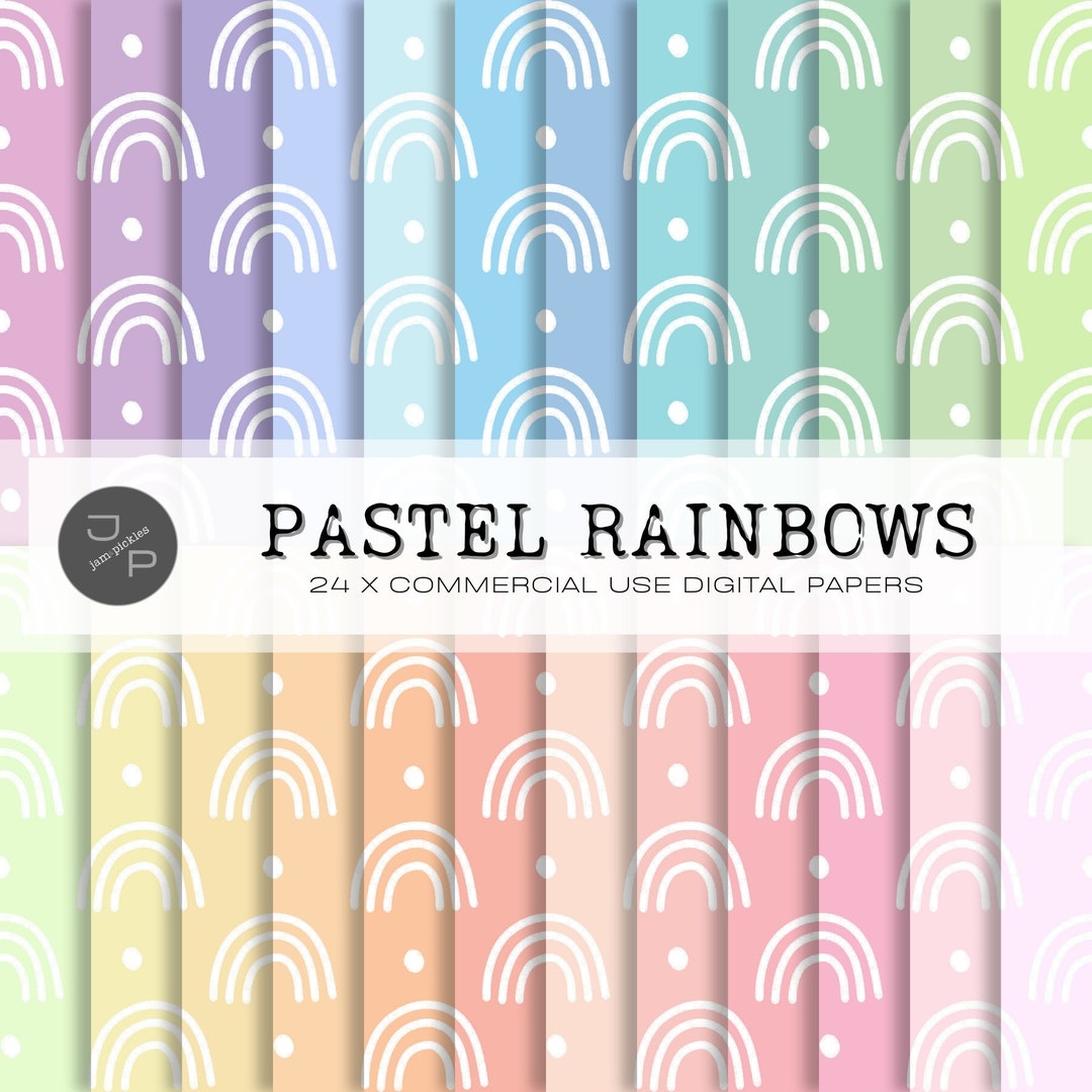Rainbows Digital Paper Pattern, Seamless, 24 Pastel Paper Pack ...