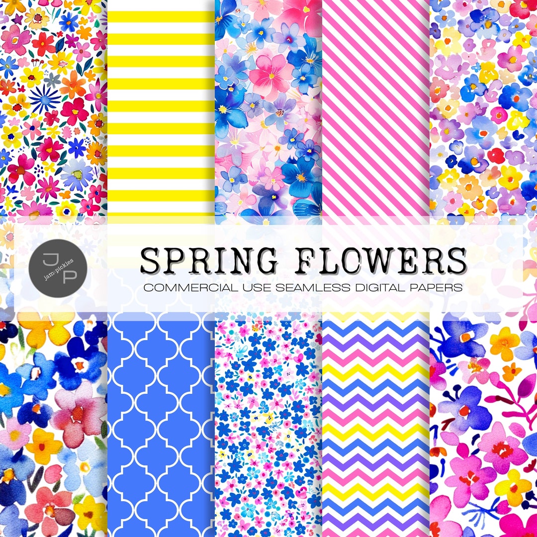 Spring Flowers Digital Paper Pack, Seamless Designs, Instant Download ...