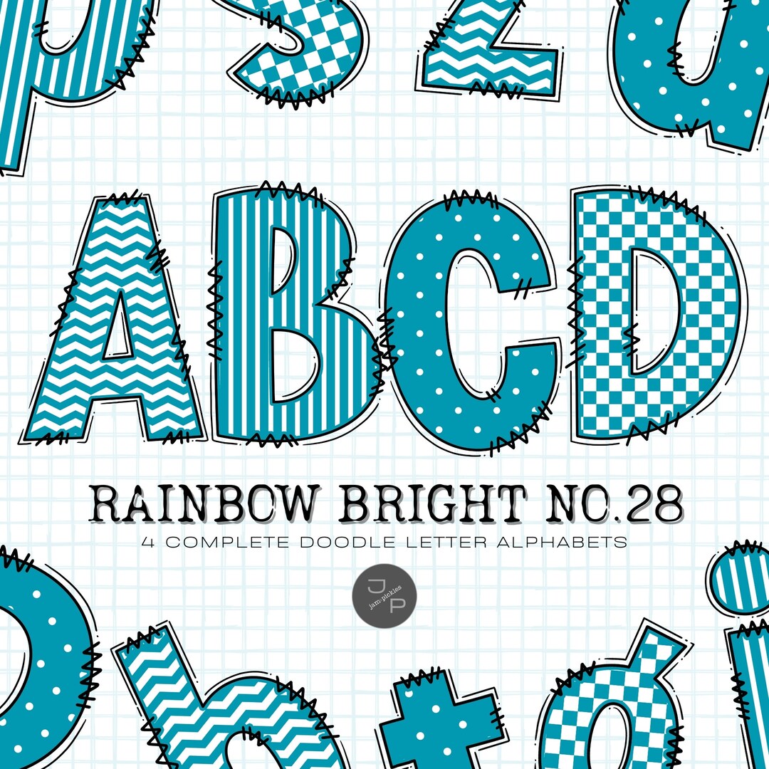 Rainbow Bright 28 Alphabet Letters PNG Bundle, Hand Drawn Doodle ...