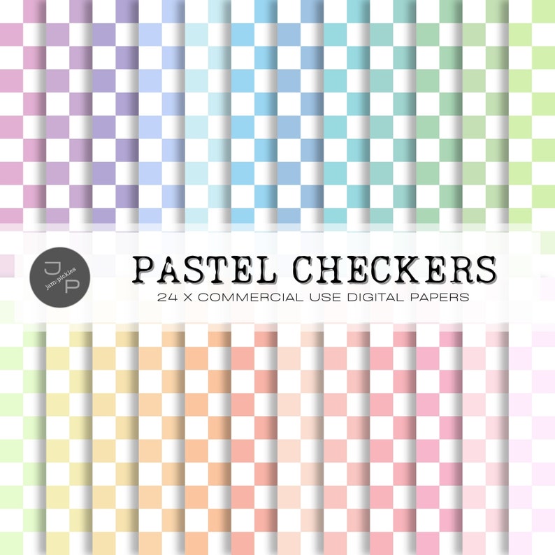 Checkerboard Digital Paper Pattern, Seamless, 24 Pastel Paper Pack ...