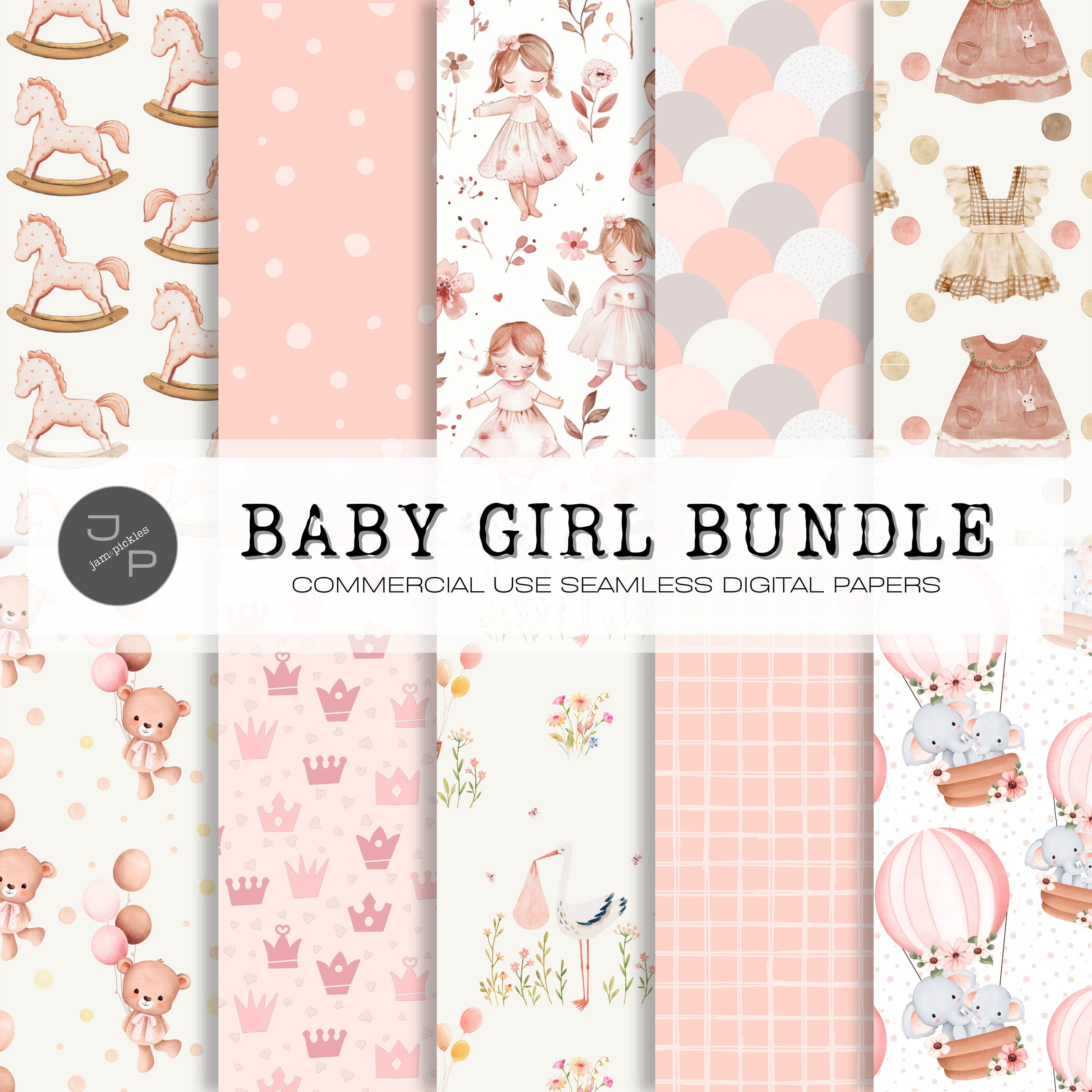 Pastel Pink Baby Girl Seamless Digital Papers, Instant Download; Baby ...