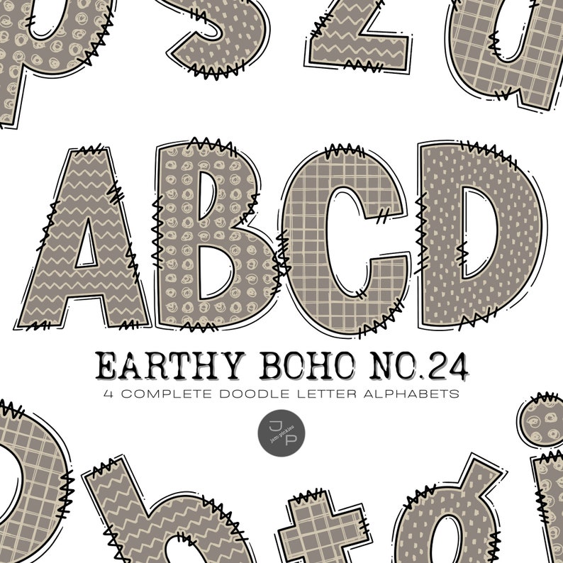 Earthy Boho 24 Alphabet Letters PNG Bundle, Hand Drawn Doodle Letters ...