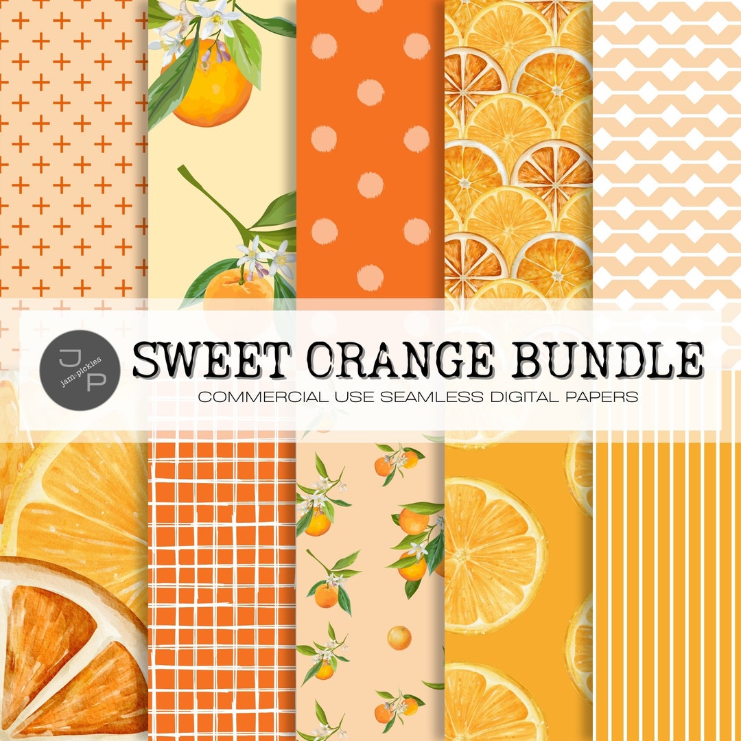 Sweet Orange Digital Paper Pack, Watercolor Citrus Scrapbook Pages ...