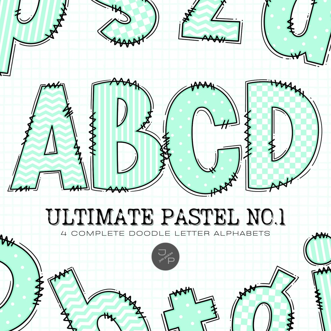 Ultimate Pastel 1 Alphabet Letters PNG Bundle, Hand Drawn Doodle ...