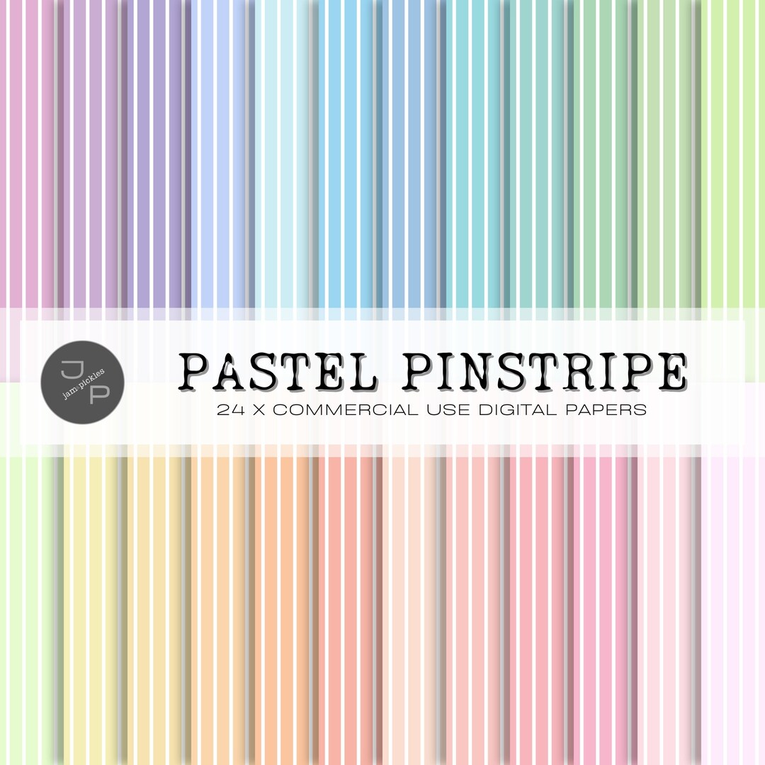 Pinstripe Digital Paper Pattern, Seamless, Vertical Stripe, 24 Pastel ...