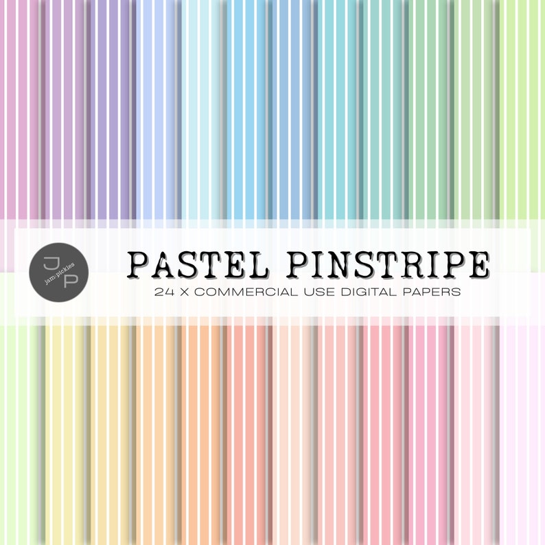 Pinstripe Digital Paper Pattern, Seamless, Vertical Stripe, 24 Pastel ...