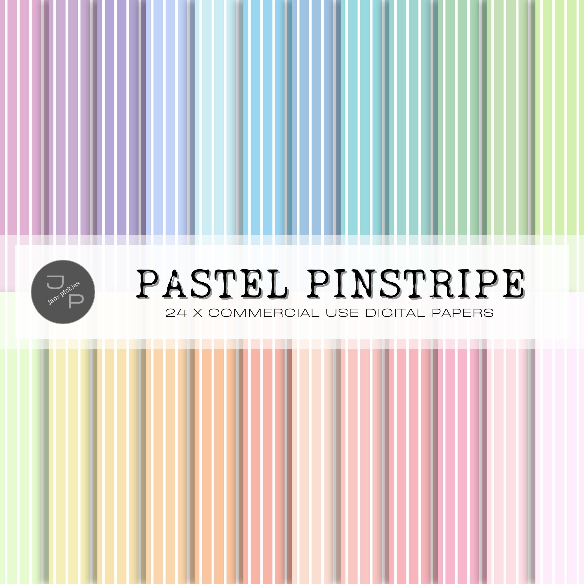 Pinstripe Digital Paper Pattern, Seamless, Vertical Stripe, 24 Pastel ...
