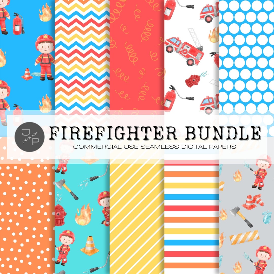 Firefighter Digital Paper Pack, Fire Truck Scrapbook Pages, Fireman ...