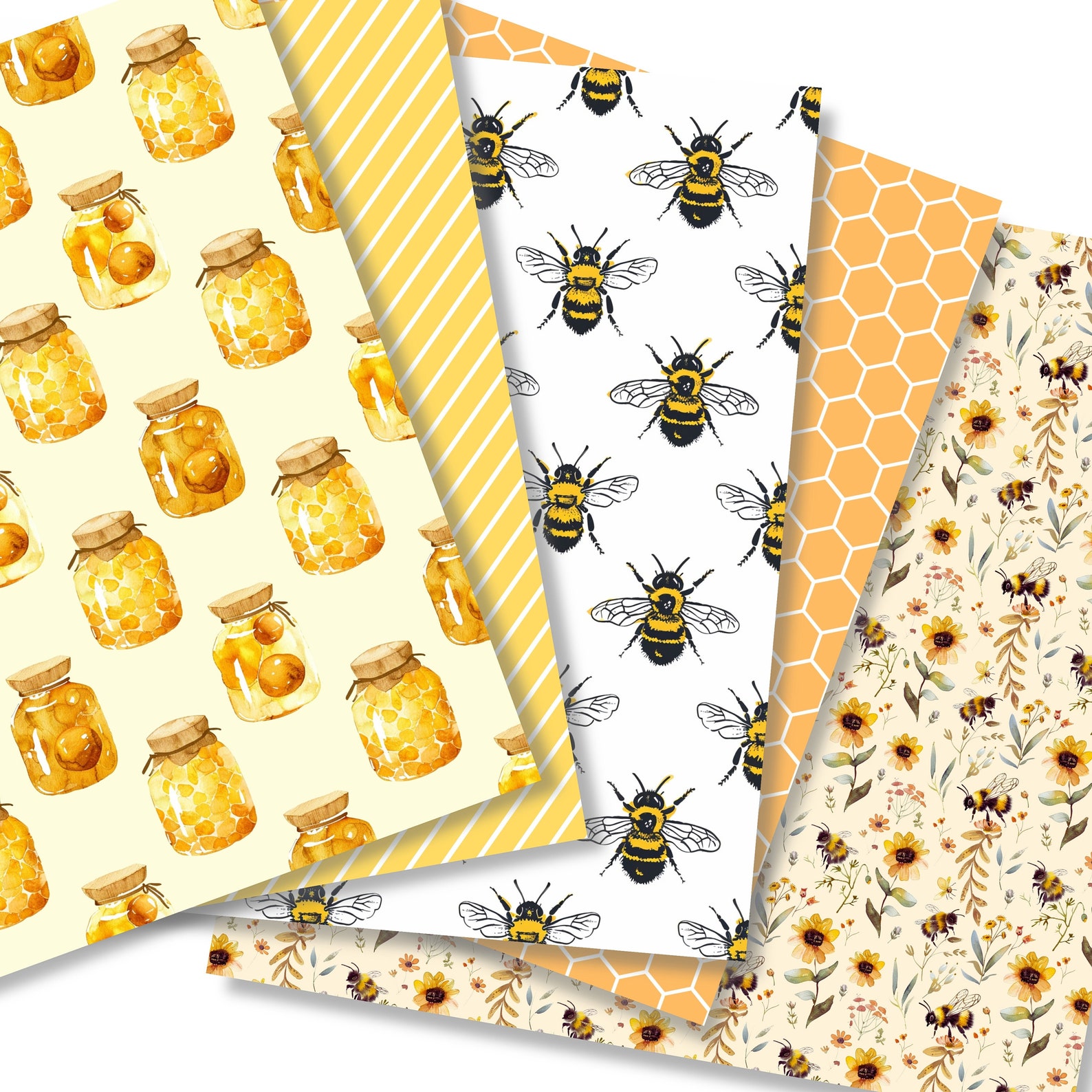 Honeybee Digital Paper Pack, Seamless Patterns, Instant Download ...