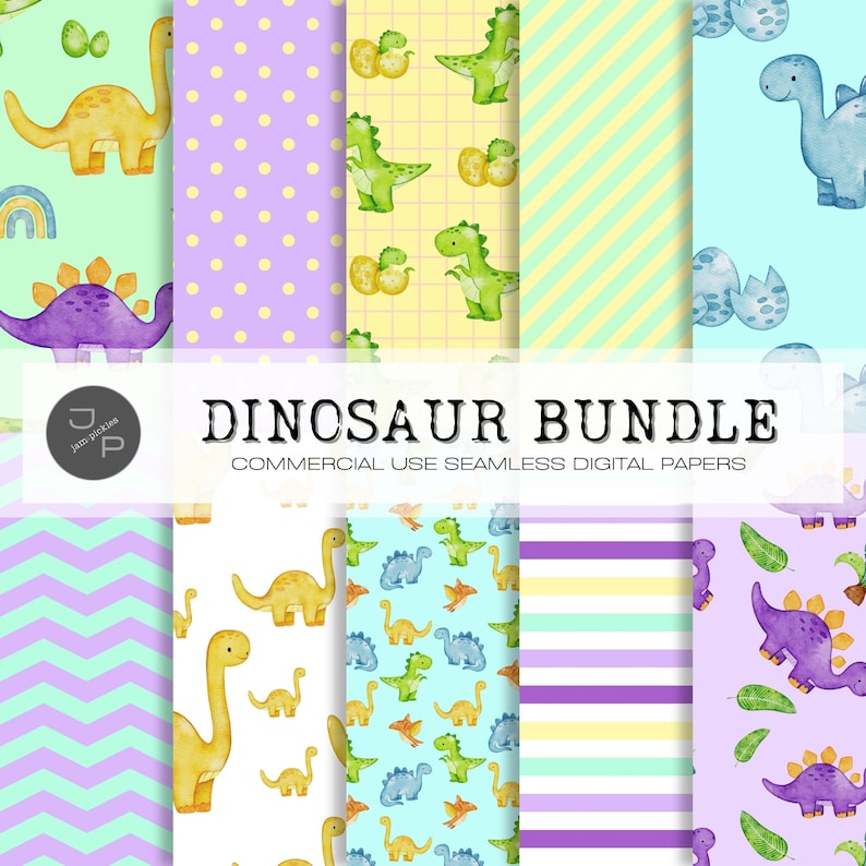 Dinosaur Digital Paper Pack, T-rex Scrapbook Pages, Baby Dino Seamless ...
