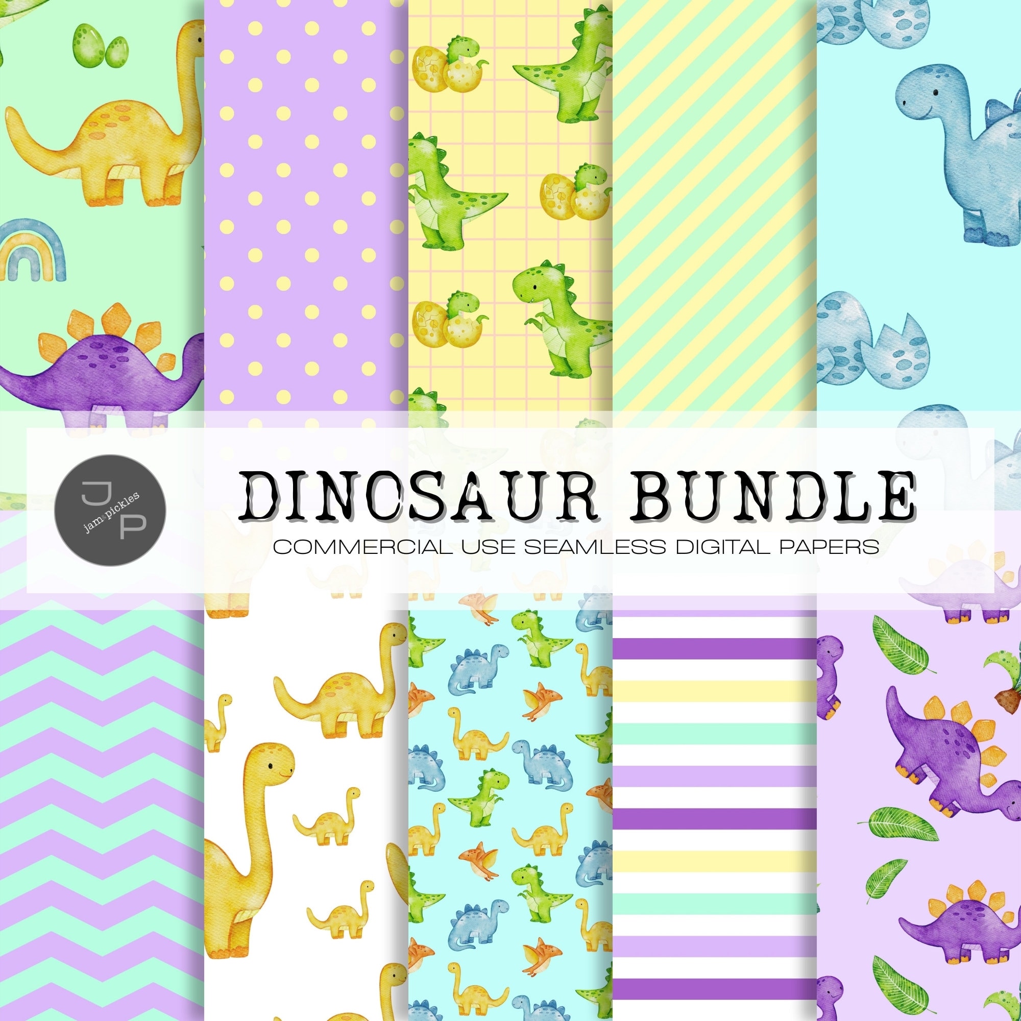 Dinosaur Digital Paper Pack, T-rex Scrapbook Pages, Baby Dino Seamless ...
