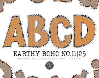 Earthy Boho 1419 Alphabet Letters PNG Bundle, Hand Drawn Doodle Letters ...