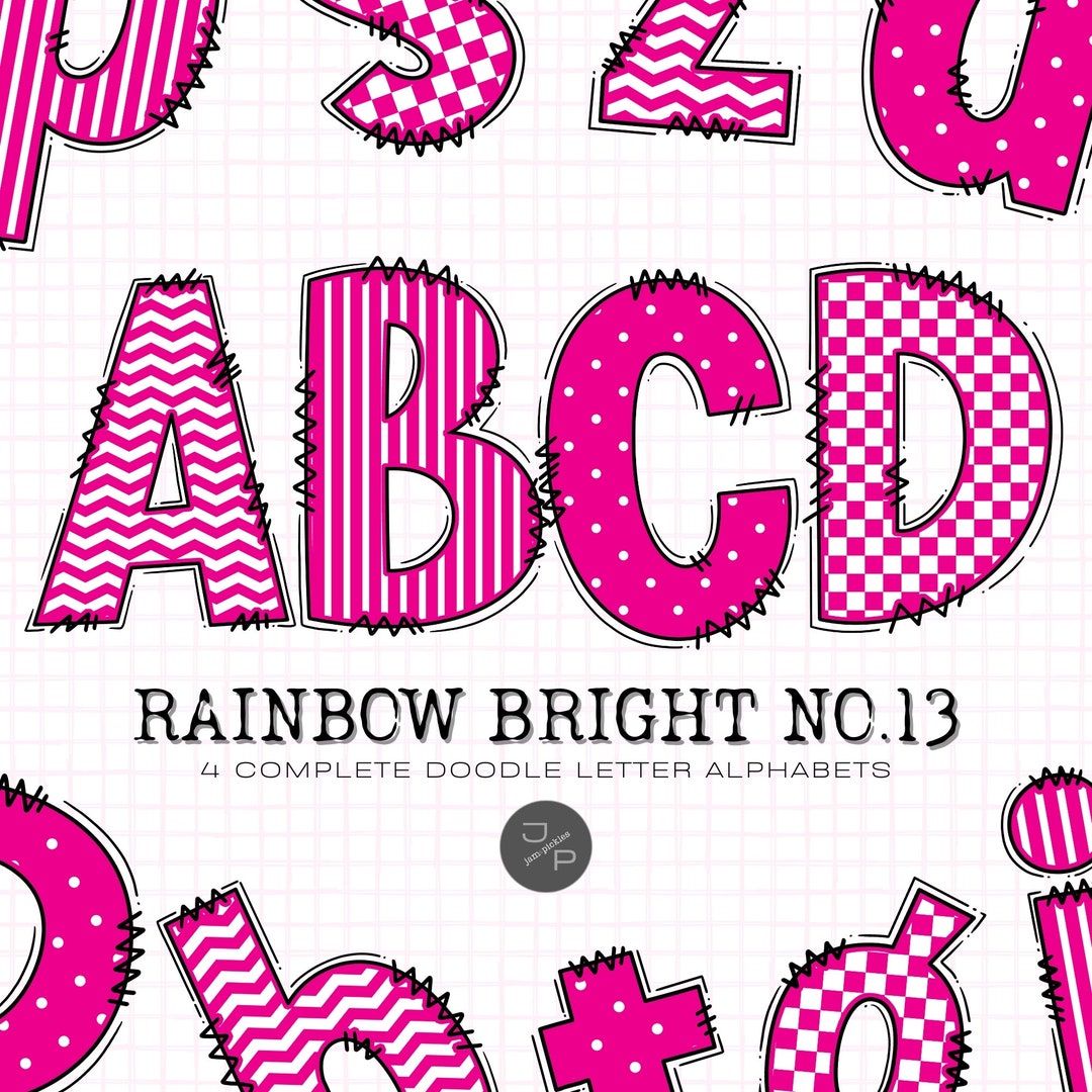 Rainbow Bright 13 Alphabet Letters PNG Bundle, Hand Drawn Doodle ...