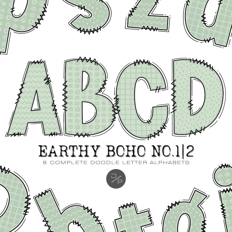 Earthy Boho 1|2 Alphabet Letters PNG Bundle, Hand Drawn Doodle Letters ...
