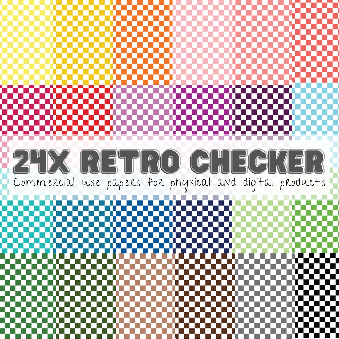 24X Retro Checker Checkerboard Digital Paper Pattern, Scrapbook Paper ...