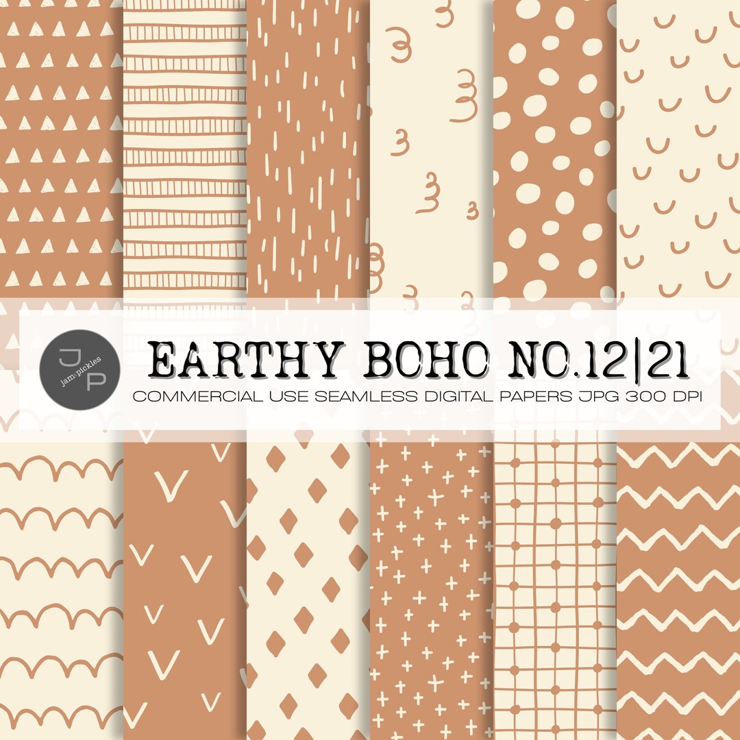 Earthy Boho 12|21. Seamless Digital Paper Pack. Doodle Pattern ...