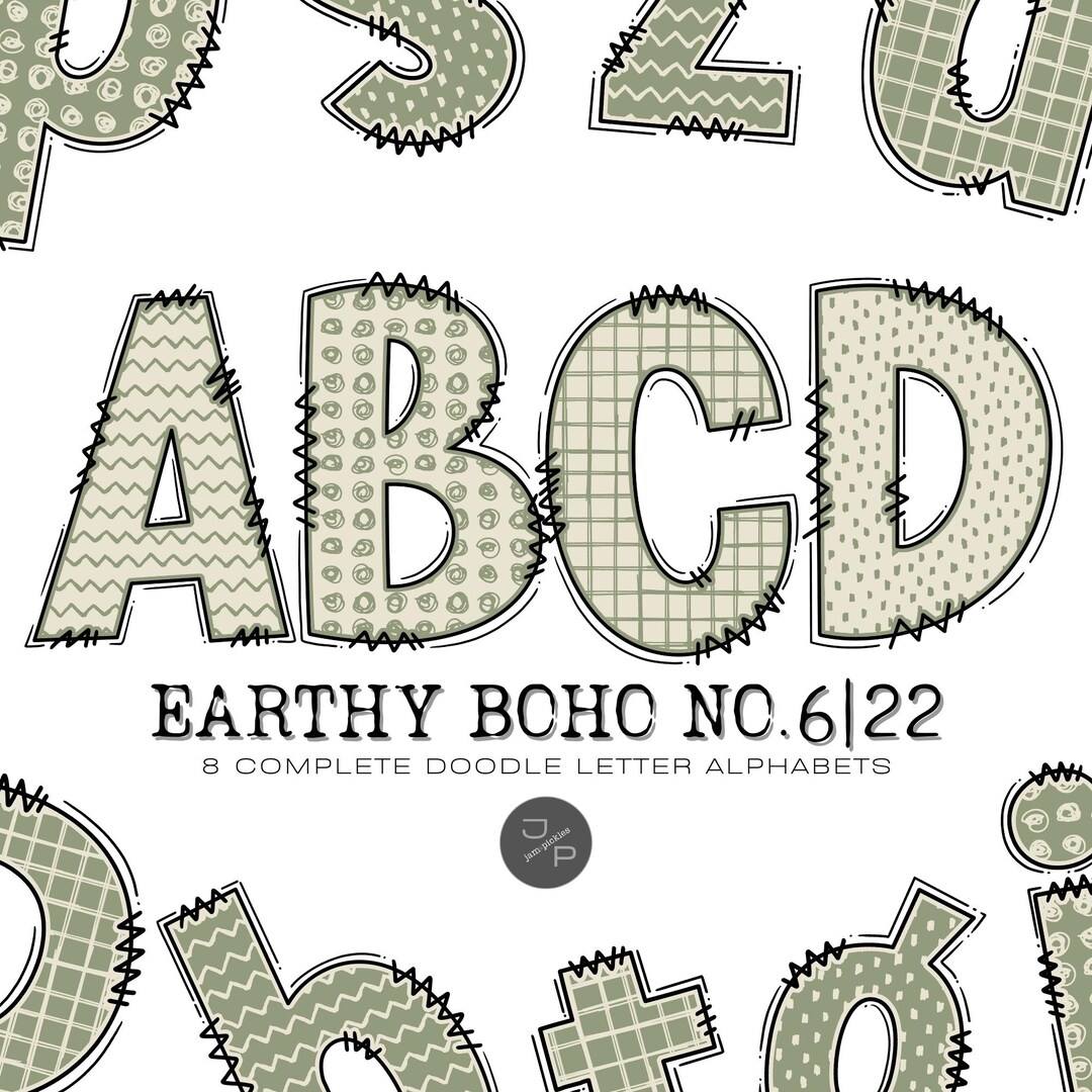 Earthy Boho 6|22 Alphabet Letters PNG Bundle, Hand Drawn Doodle Letters ...