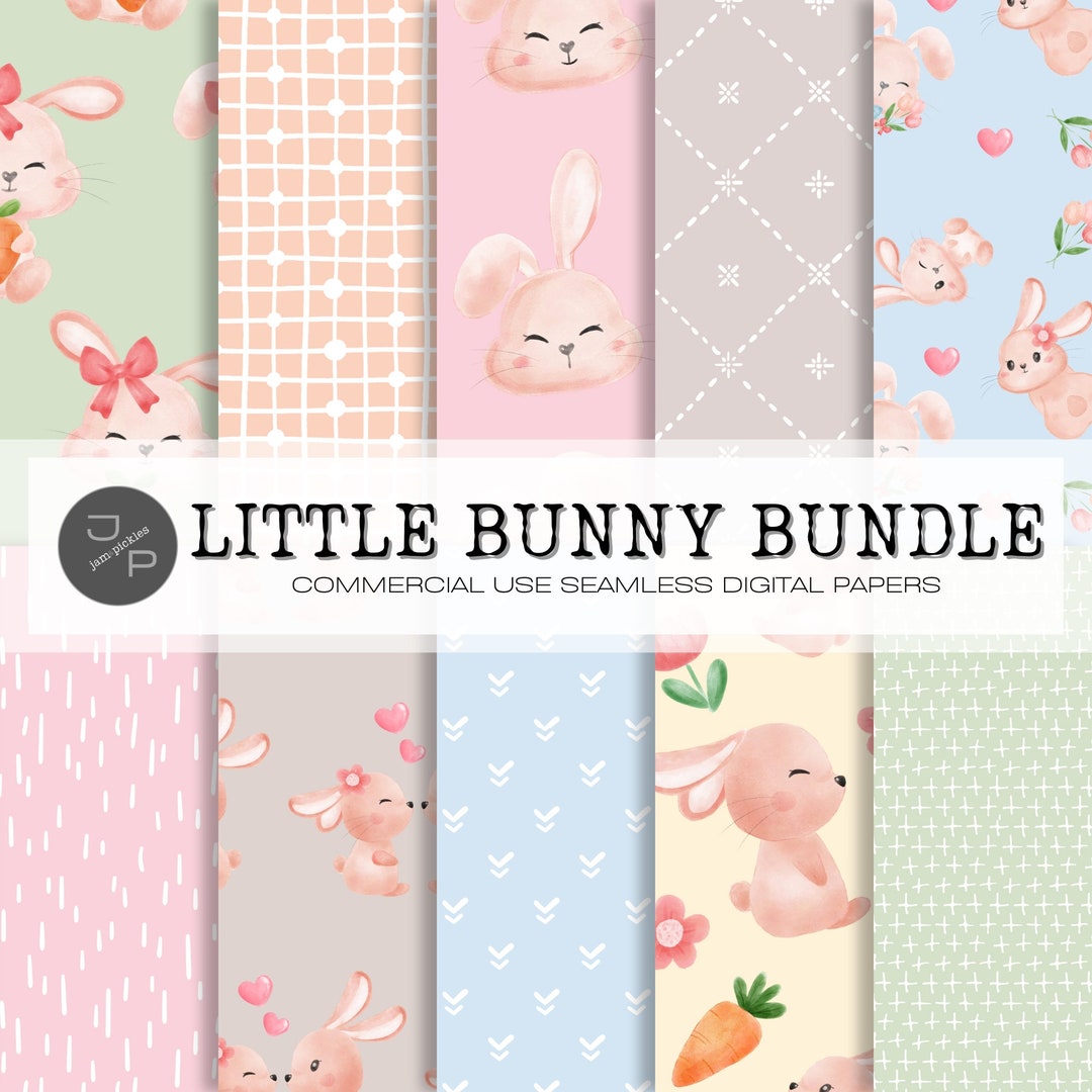 Bunny Digital Paper Pack, Watercolor Bunny Rabbit Scrapbook Pages ...
