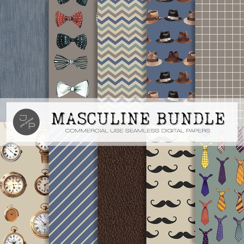 Masculine Digital Paper Pack, Seamless Design, Instant Download ...