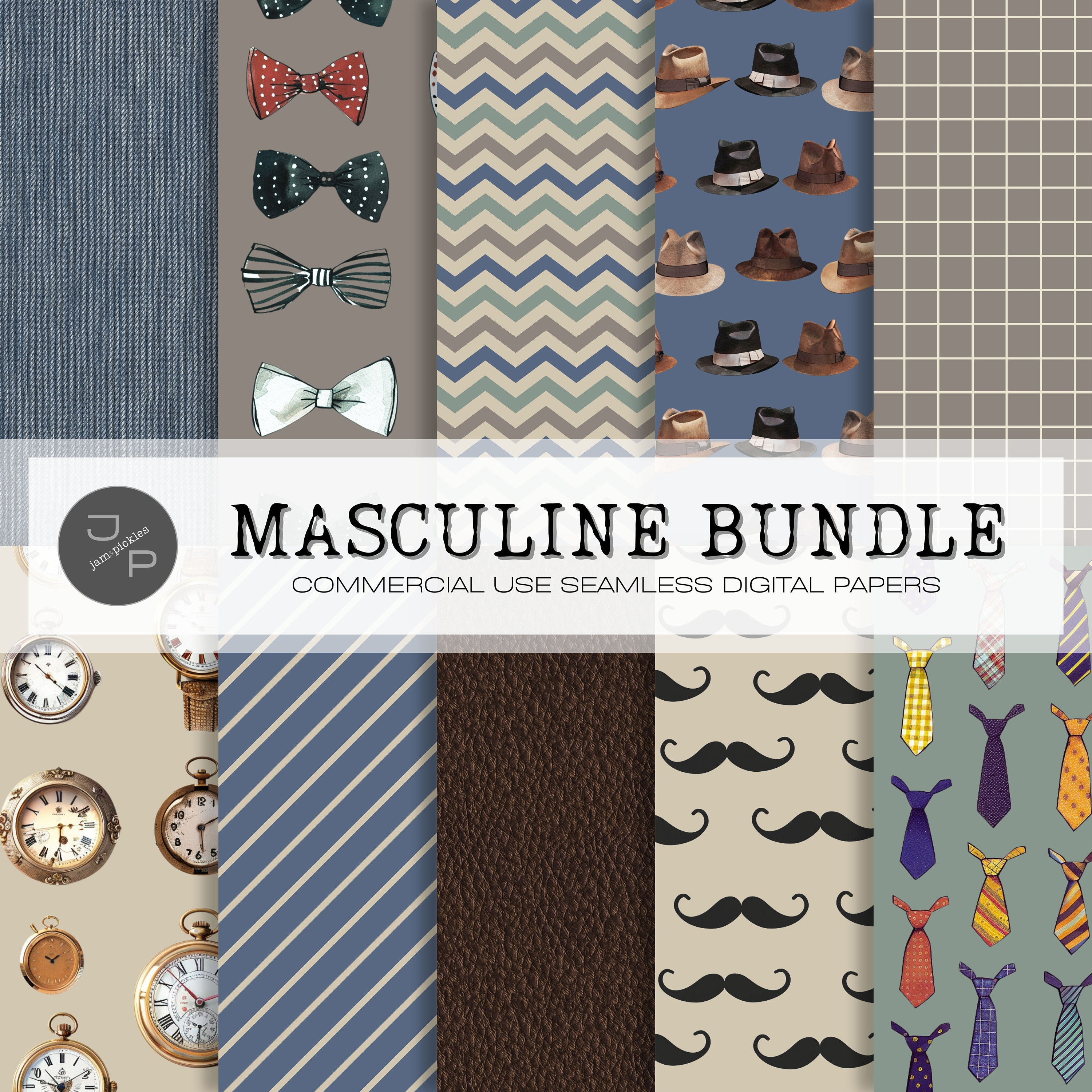 Masculine Digital Paper Pack, Seamless Design, Instant Download ...