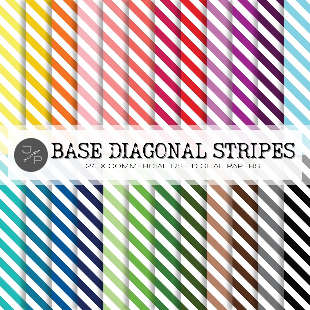 Diagonal Stripe Digital Paper Pattern, Seamless, 24 Primary Color Paper ...