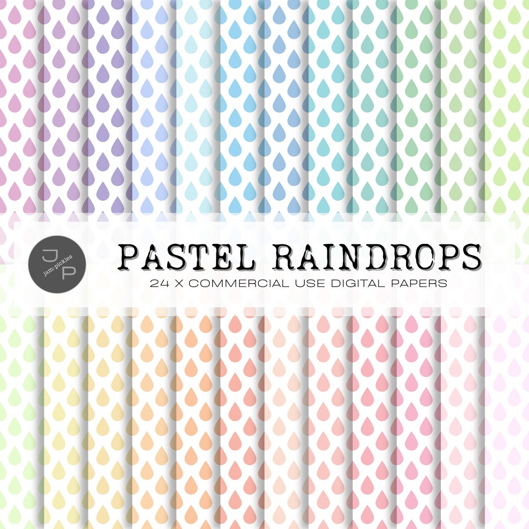 Raindrops Digital Paper Pattern, Seamless, 24 Pastel Paper Pack ...