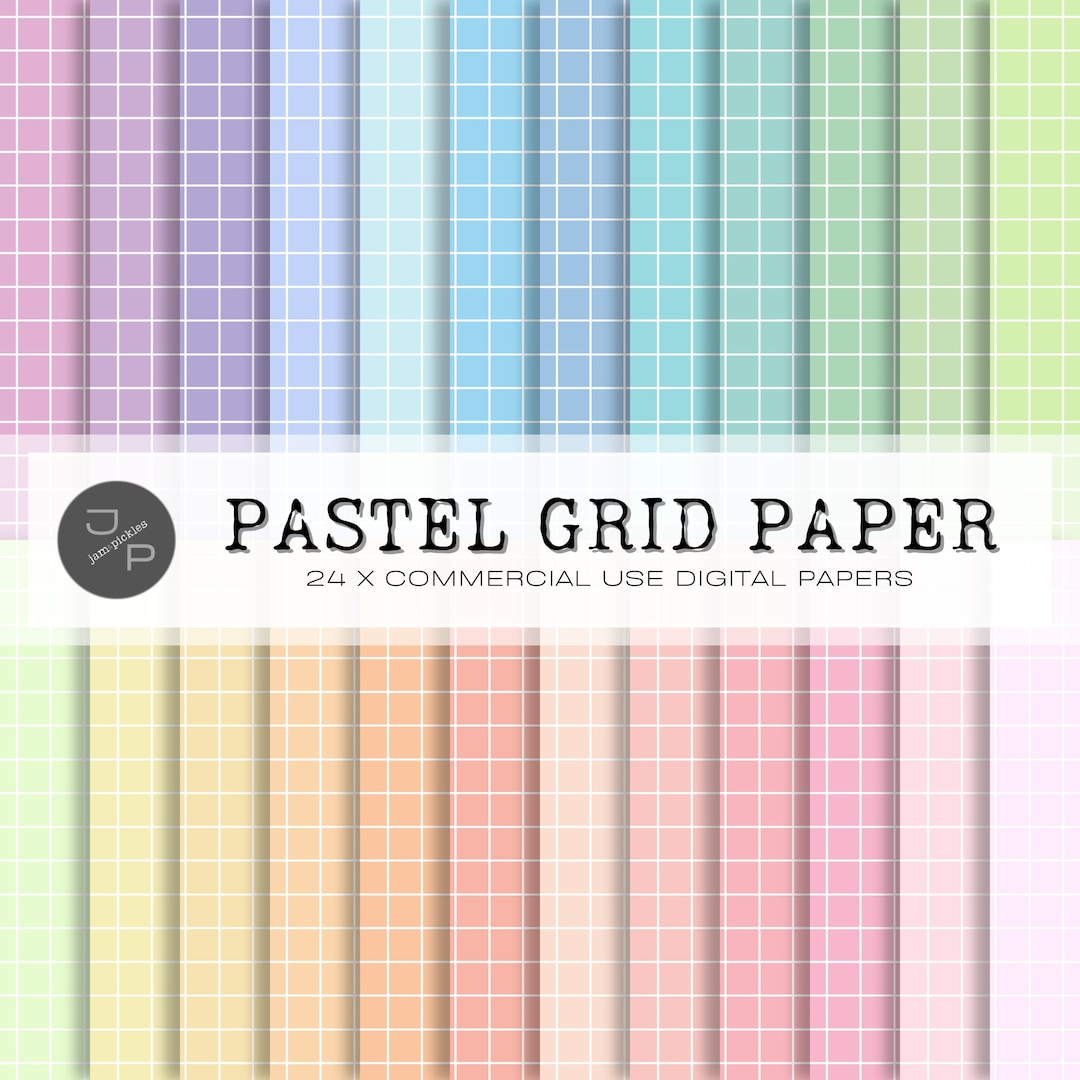 Grid Digital Paper Bundle, Seamless Graph Paper, 24 Pastel Paper Pack ...