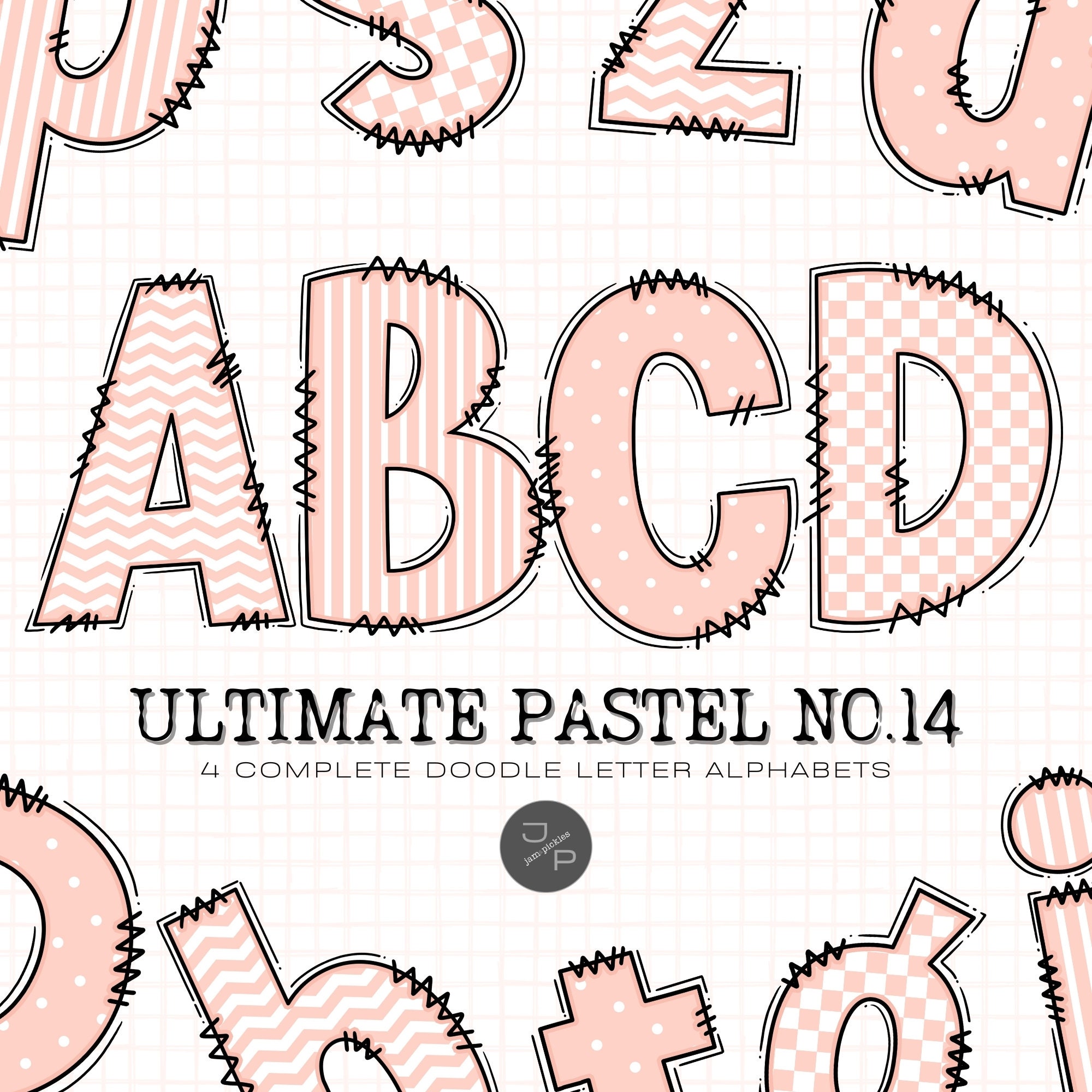 Ultimate Pastel 14 Alphabet Letters PNG Bundle, Hand Drawn Doodle ...