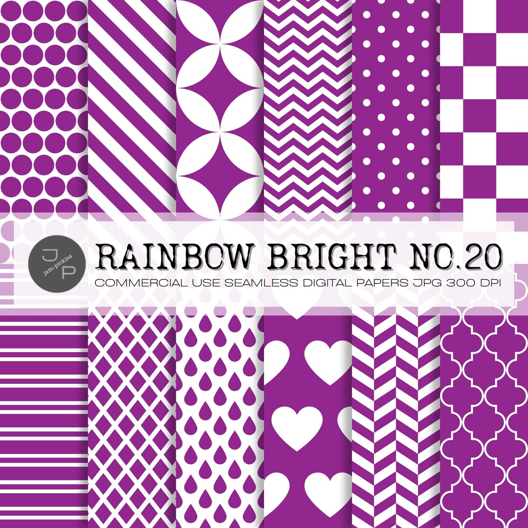 Rainbow Bright 20 Seamless Digital Paper Pattern Pack, Commercial Use ...