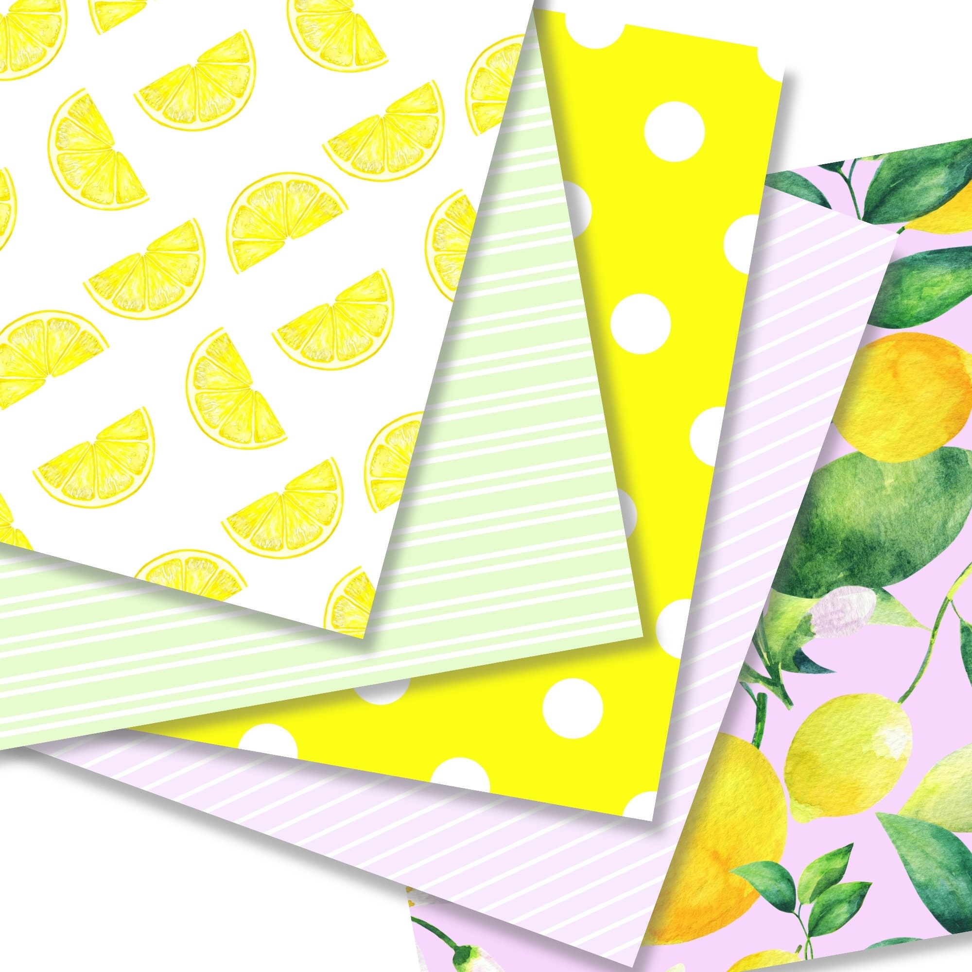 Zesty Lemon Digital Paper Pack, Watercolor Citrus Scrapbook Pages ...