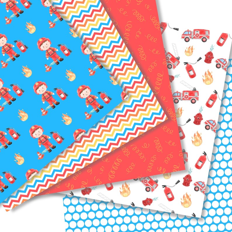 Firefighter Digital Paper Pack, Fire Truck Scrapbook Pages, Fireman ...